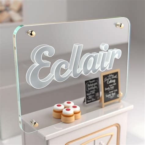 Glass Eclair Signboard With Frosted Letters 3d Eclair Cart Designed