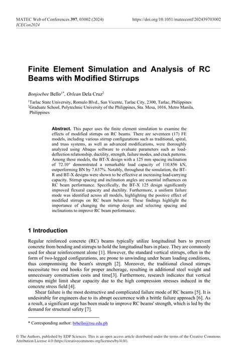 Pdf Finite Element Simulation And Analysis Of Rc Beams With Modified