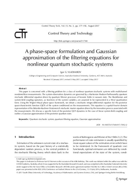 Pdf A Phase Space Formulation And Gaussian Approximation Of The