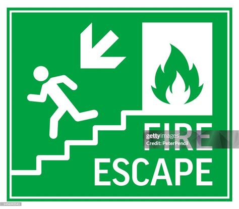Fire Escape Emergency Exit Sign Vector Stock Illustration Isolated High