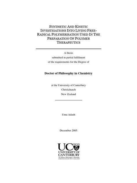 Adash U Synthetic And Kinetic Investigations Into Living Free Radical Polymerisation Used In The