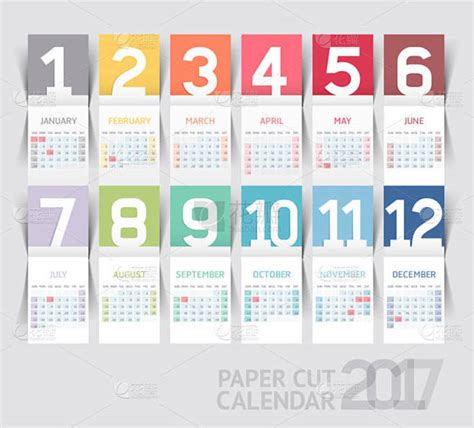 日历 2017年打印模板设计折纸样式。矢量
