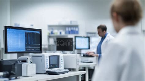 Modern Laboratory Research With Scientists Analyzing Data On Computers
