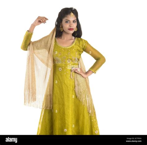 Portrait Of Beautiful Traditional Indian Girl Posing On White