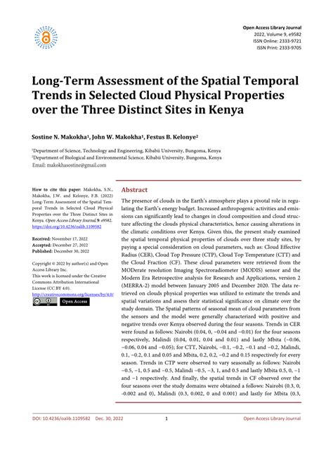 Pdf Long Term Assessment Of The Spatial Temporal Trends In Selected Cloud Physical Properties