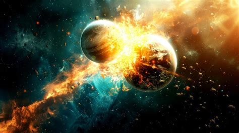 Planetary Collision Explosion In The Deep Space Premium Ai Generated Image