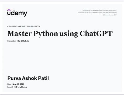 purva patil on linkedin python chatgpt udemy certificate