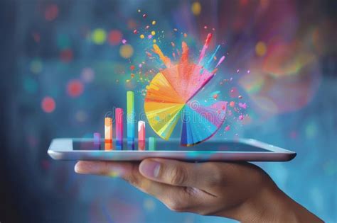 A Hand Holding A Tablet Displays A Colorful Pie Chart And Bar Graph Illustrating Data Analysis