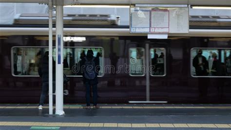 View While Kyoto Local Public Train Commuter Passing Moving Arriving Approaching To Platform Of