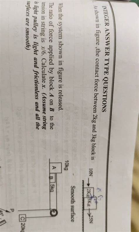 Integer Answer Type Questions1 As Shown In Figure The Contact Force Be
