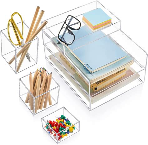 Maitys 6 Pieces Clear Acrylic Desk Organizers And