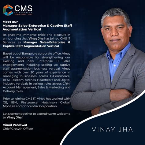 Sanjeev Singh On Linkedin Im Happy To Welcome Vinay Jha Into The Cms