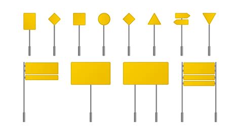 강철 기둥에 노란색 고속도로 도로 표지판 도시 교통 방향을위한 원형 직사각형 삼각형 사각형 및 육각형 패널 벡터 0명에 대한 스톡 벡터 아트 및 기타 이미지 Istock