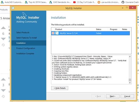 Sql MySQL Server 5 7 34 Installation Failed Stack Overflow