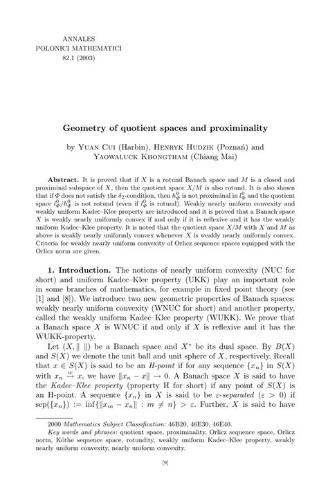 Pdf Geometry Of Quotient Spaces And Proximinality
