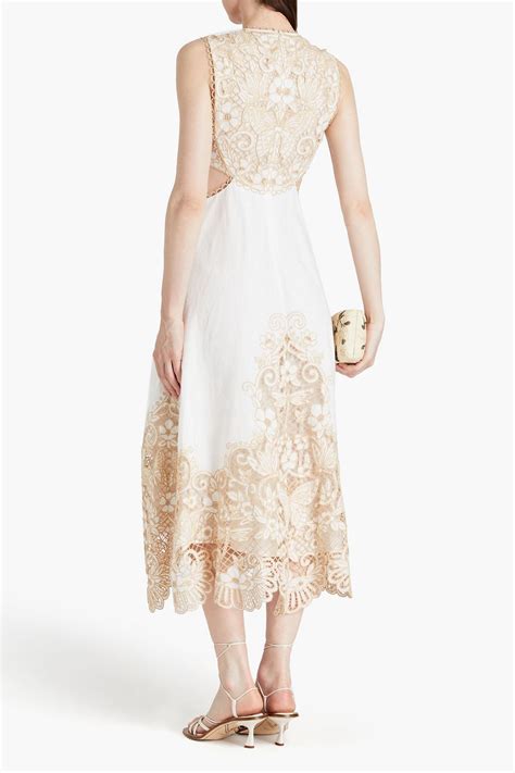 Zimmermann 기퓌르 레이스 패널드 리넨 미디 드레스 원피스 페칭