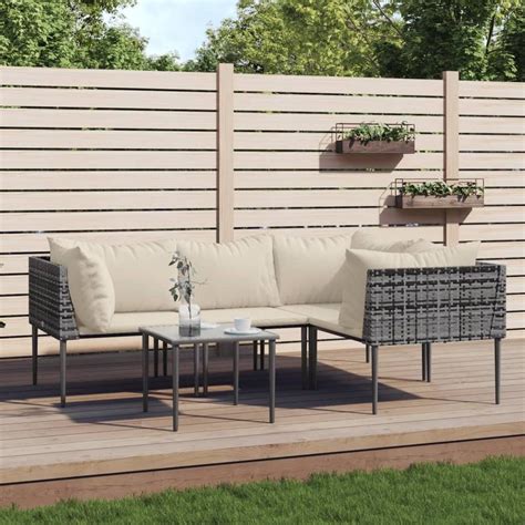 5 Piece Garden Lounge Set With Cushions Grey Poly Rattan Vidaxl Big W
