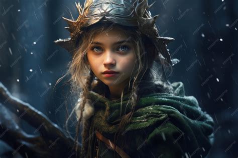 Premium Ai Image Elven Girl In Magical Forest In Winter Portrait Of