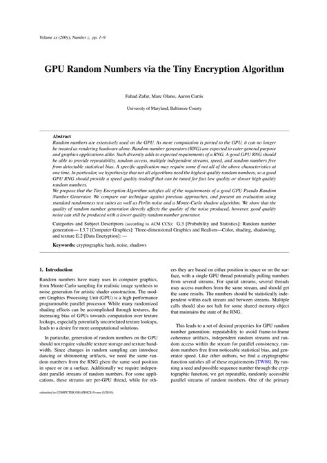 solution gpu random numbers via the tiny encryption algorithm 2010