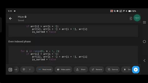python program for odd even sort brick sort algorithm youtube