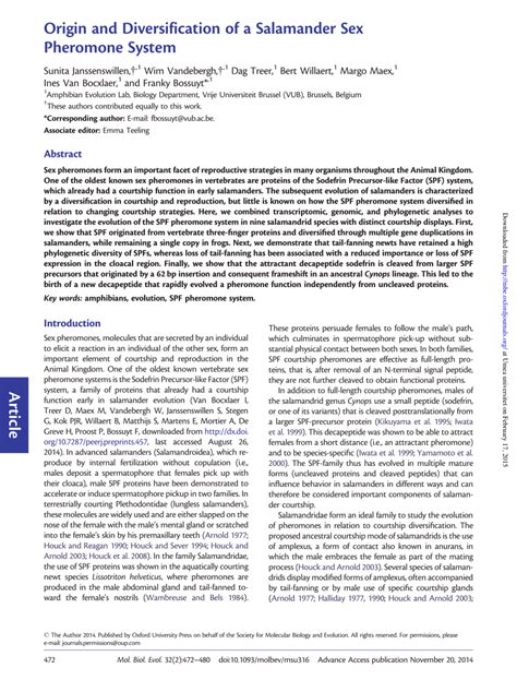 Pdf Origin And Diversification Of A Salamander Sex Pheromone System