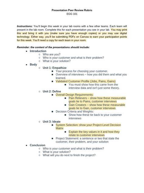 Midterm Presentation Peer Review Rubric Pdf Human Communication