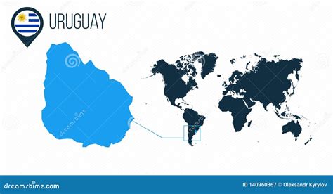 Uruguay Map Located On A World Map With Flag And Map Pointer Or Pin