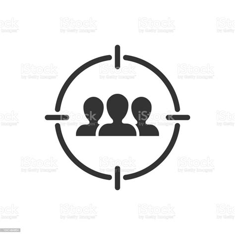 평면 스타일에서 대상 고객 아이콘입니다 격리 된 백색 배경에 사람 벡터 일러스트 레이 션에 초점 인적 자원 비즈니스 개념입니다
