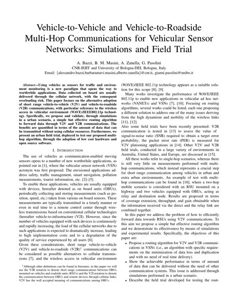 Pdf Vehicle To Vehicle And Vehicle To Roadside Multi Hop Communications For Vehicular Sensor
