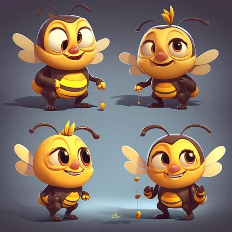 Premium Ai Image Cute Bee Character 2d Poses