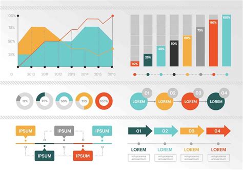 Collection Of Flat Colorful Diagram Bar And Line Graph Pie Chart