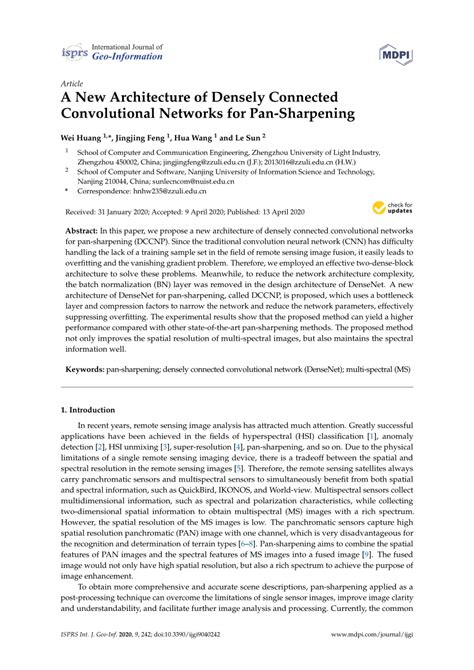 PDF A New Architecture Of Densely Connected Convolutional Networks For Pan Sharpening