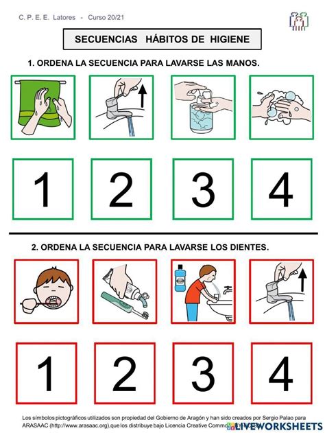 Secuencias Hábitos De Higiene 1 Worksheet Pictogramas De Higiene Personal Actividades De La