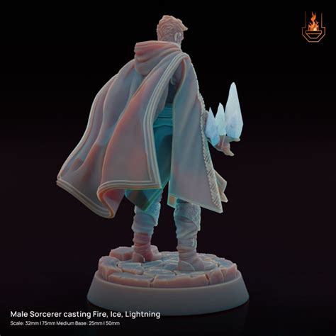 3d Printable Human Sorcerer Casting Elemental Spells Supported By Magnetic Foundry