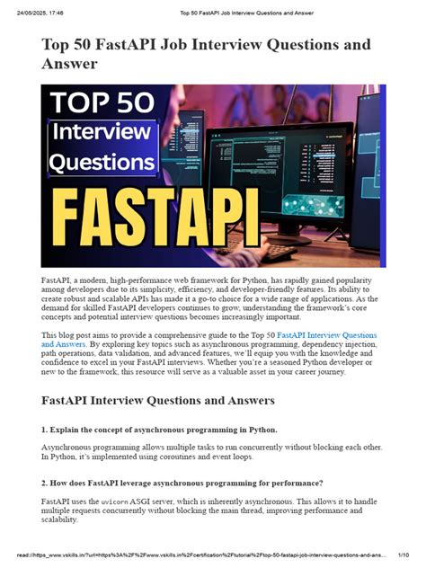 Top 50 Fastapi Job Interview Questions And Answer Pdf Password Scalability