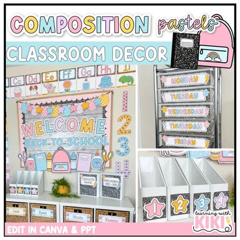 Composition Notebook Classroom Decor Bundle Pastel Theme Canva