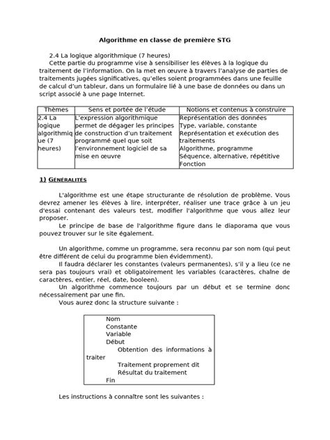 Algorithme Structure Pdf Algorithmes Programme Informatique