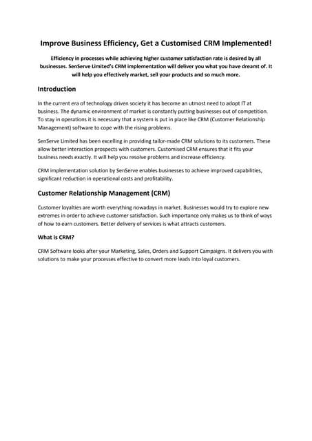 Crm Implementation Crm Solutions By Senserve Pdf