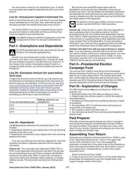 Download Instructions For Irs Form 1040x Amended Us Individual Income