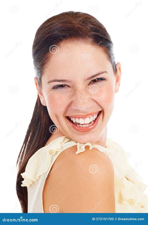 You Making Her Laugh Cute Young Woman Having A Giggle Isolated On