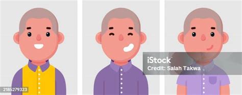 행복 한 남자의 평면 초상화 세트 다양한 포즈와 의상 프로필 사진 벡터 일러스트 레이 션에 컬러 만화 캐릭터 남자의 컬렉션 감정에 대한 스톡 벡터 아트 및 기타 이미지