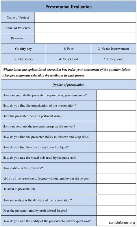 Presentation Evaluation Form Templates Artofit