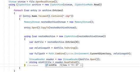C How To Get Text Of Dat Files Of The Zip Files Which Are Available