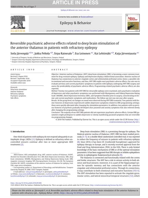 Pdf Reversible Psychiatric Adverse Effects Related To Deep Brain Stimulation Of The Anterior