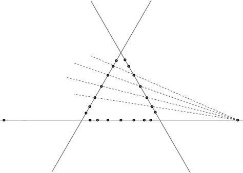 portion of a triangular configuration with some triple lines marked