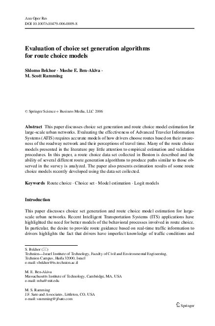 pdf evaluation of choice set generation algorithms for route choice
