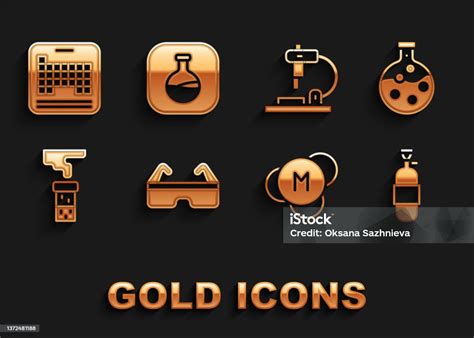 안전 고글 안경 테스트 튜브 및 플라스크 프로판 가스 탱크 분자 현미경 주기적인 테이블 및 아이콘을 설정합니다 벡터 0명에 대한 스톡 벡터 아트 및 기타 이미지 Istock
