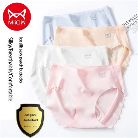 MiiOW pcs 여름 얼음 실크 여성 속옷 울트라 얇은 섹시 한 원활한 여성 팬티 코 튼 가랑이 항균 여성 란제리 AliExpress