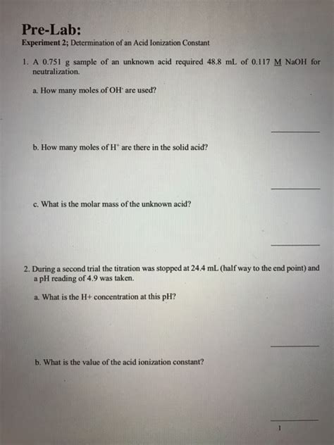 Solved Pre Lab Experiment 2 Determination Of An Acid