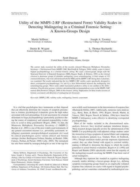 pdf utility of the mmpi 2 rf restructured form validity scales in